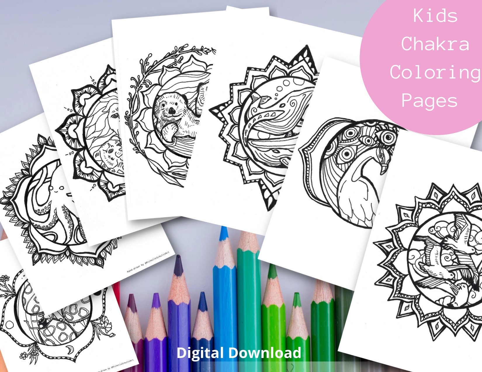 Kids Printable Chakra Coloring Pages, PDF Format, Kids Coloring, Animal ...