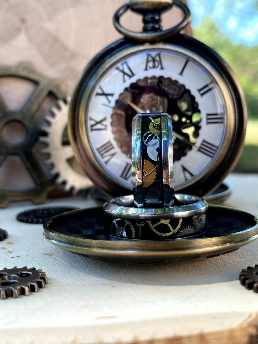 Clockwork Wedding Ring in Black Ceramic - Men / Women Wedding Ring ...