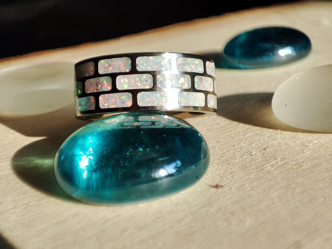 White Opal Brick Wall Ring Men or Women Wedding Ring, Engagement Ring ...