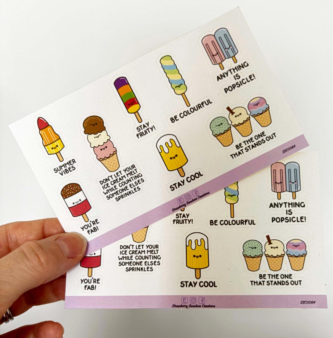 Kawaii Self Care Ice Cream & Lolly Quotes Sticker Sheet - Kawaii ...