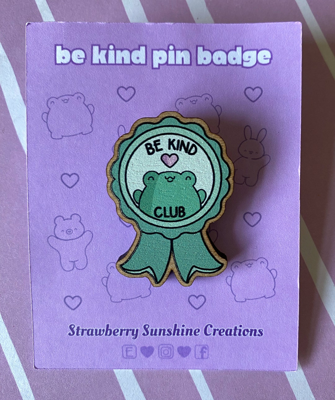 Be Kind Club Frog Wooden Pin Badge - Frog - Self Care Club - Pin ...