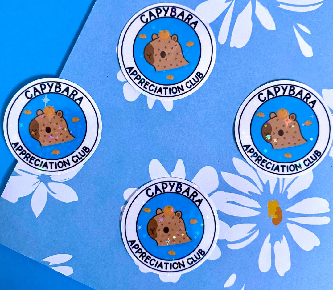 Kawaii Holographic Capybara Appreciation Club Sticker - Capybara ...