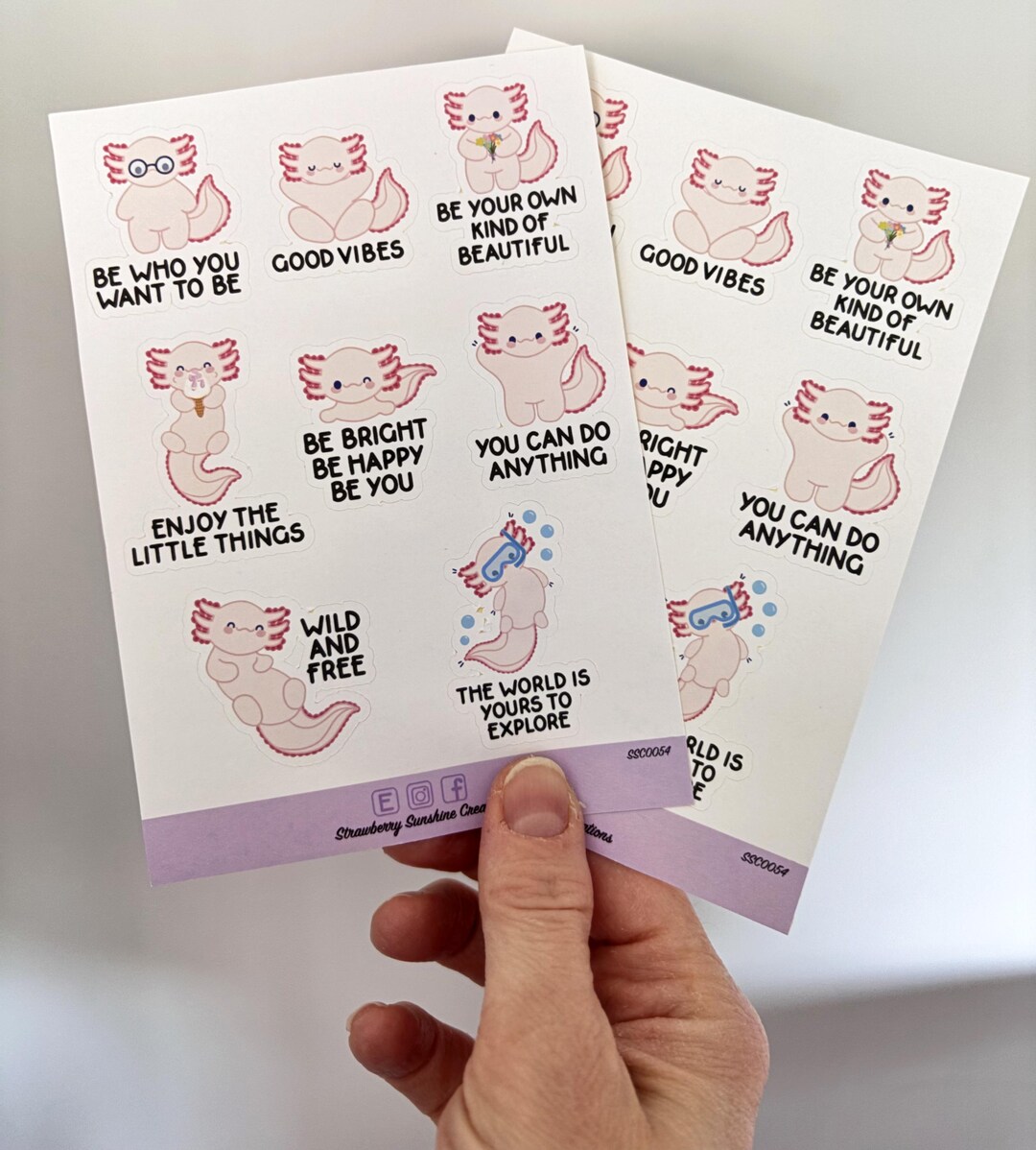 Kawaii Self Care Axolotl Sticker Sheet - Self Care - Axolotl - Sticker ...