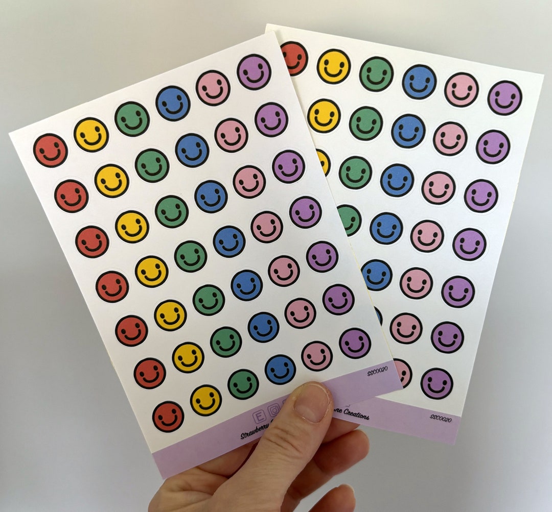 Kawaii Smiley Face Sticker Sheet - Rainbow - Smiley Face - Stickers ...