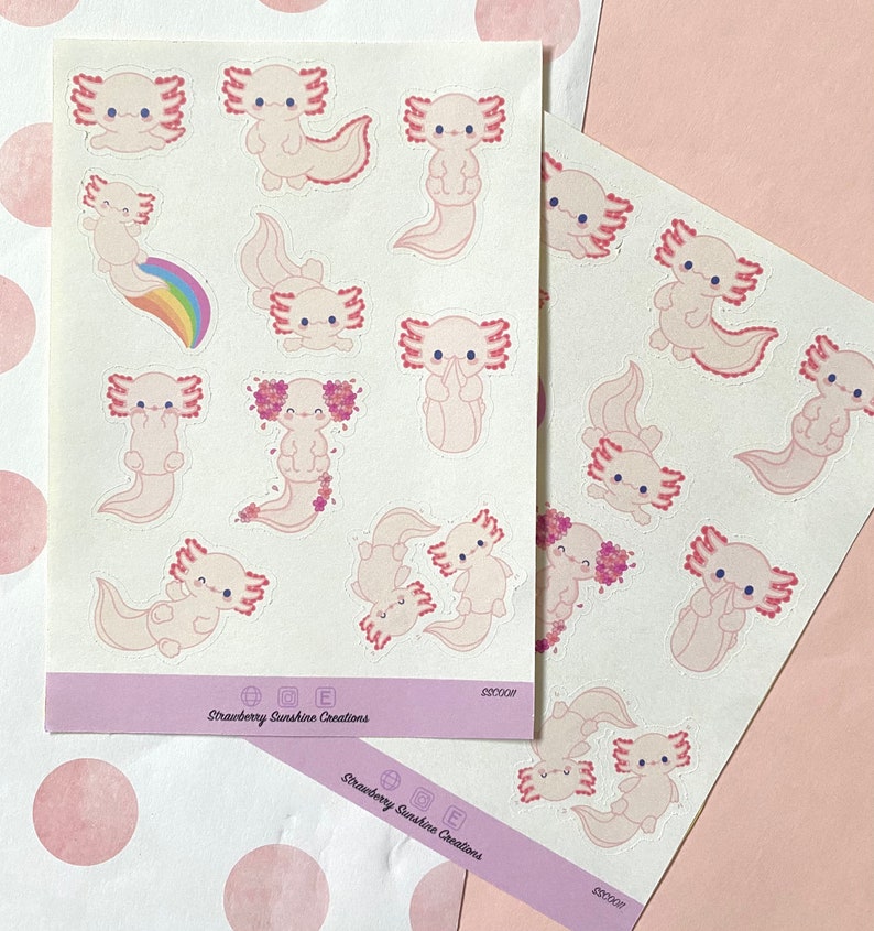 Kawaii Axolotl Matte Sticker Sheet - Axolotl - Journaling - Stickers ...
