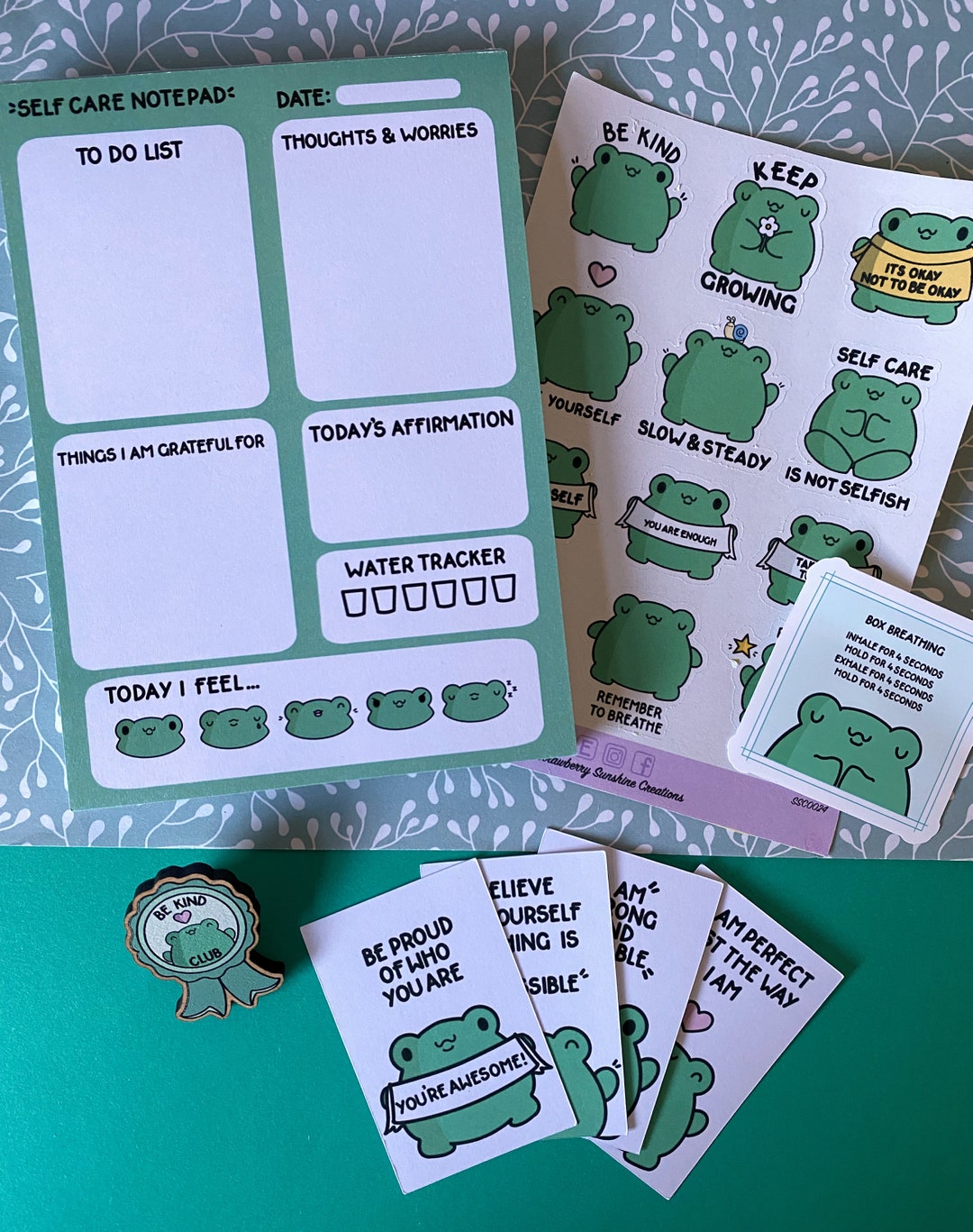 Self Care Frog Stationary Box Frog Self Care Notebook Pin Stickers - Etsy