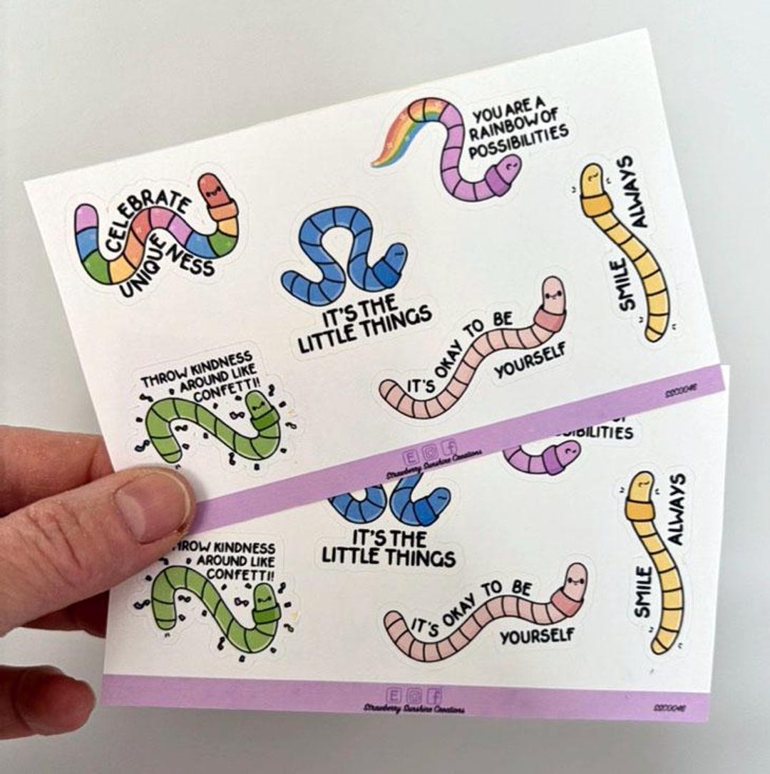 Kawaii Self Care Worm Quotes Sticker Sheet - Kawaii - Quote - Self Care ...