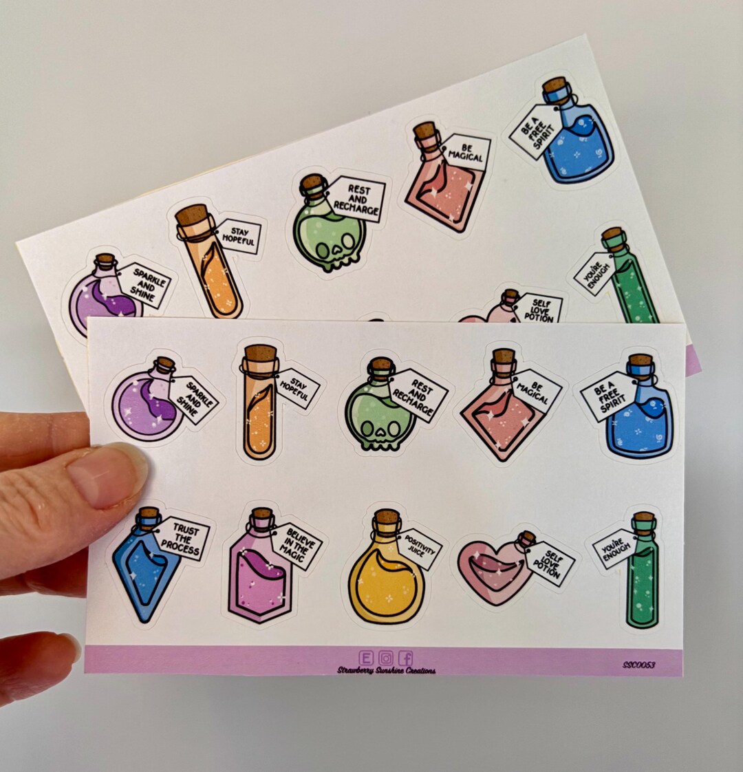 Self Care Potion Bottles Sticker Sheet - Kawaii - Halloween - Potion ...