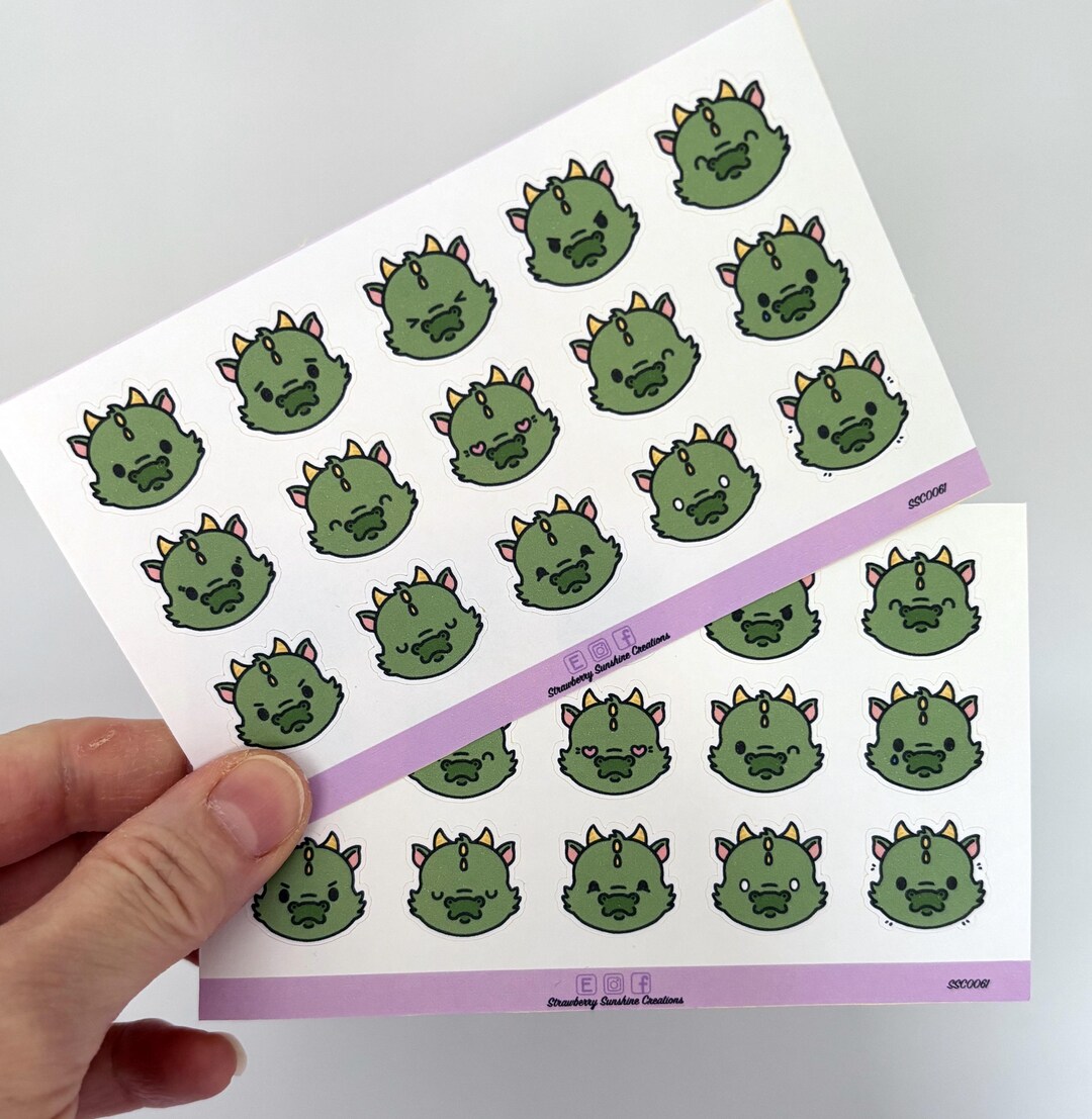 Kawaii Dragon Emotion Sticker Sheet - Self Care - Dragon - Emotions ...