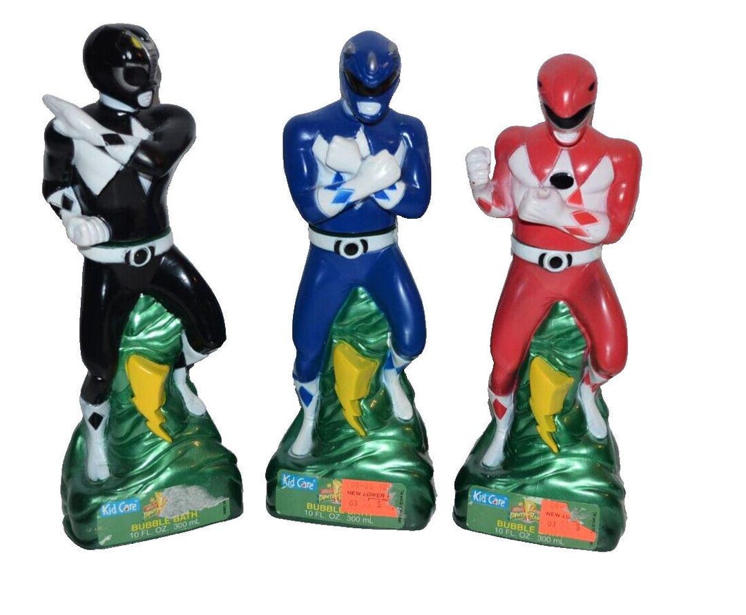 Power Rangers Bubble Bath Empty Bottle Blue Black Red Vtg Figures Blow ...