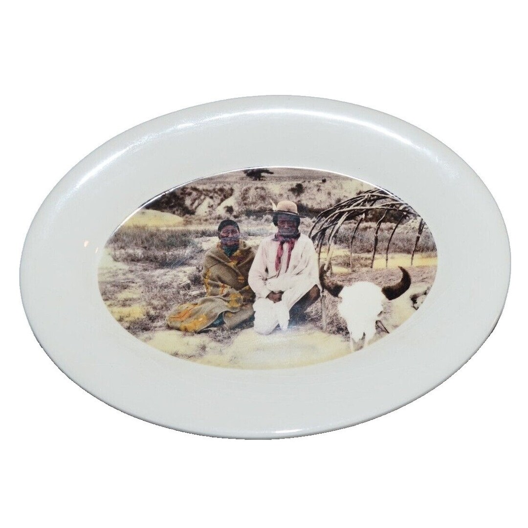 LA Huffman Westernware Oval Plate Native American Cheyenne Brave Wolf ...