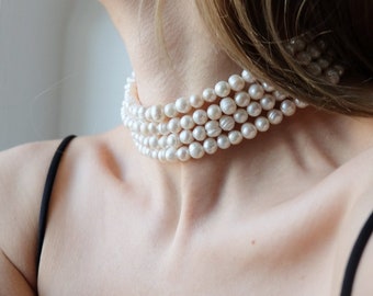Layered Real Pearl Choker. Real Pearl Choker With Baroque Pearl , 4 Row ...