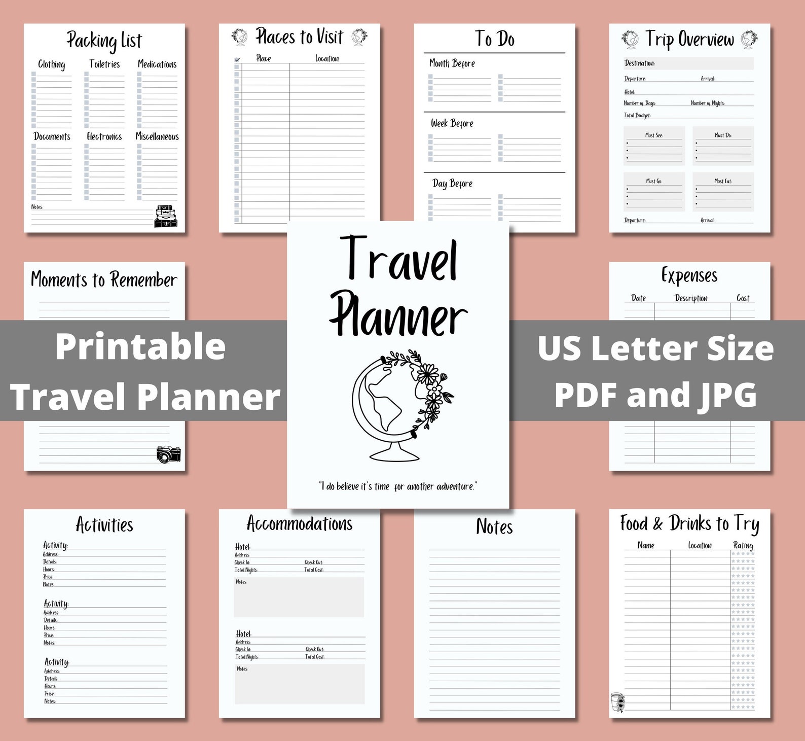 Printable Travel Planner, Simple Travel Planner, Minimalistic Travel ...