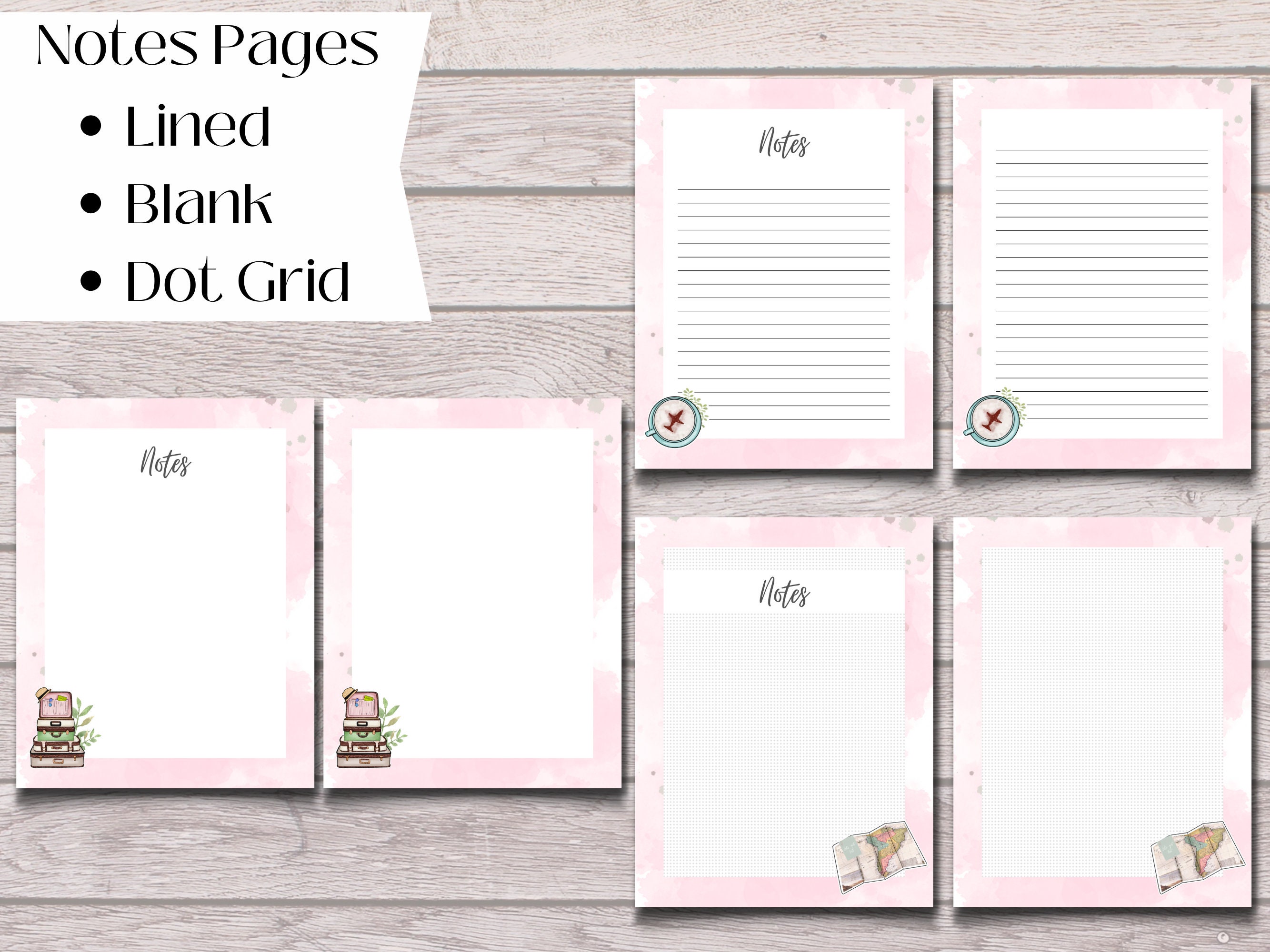 Printable Travel Inspired Notes Pages, Digital Notes, Printable Notepad ...