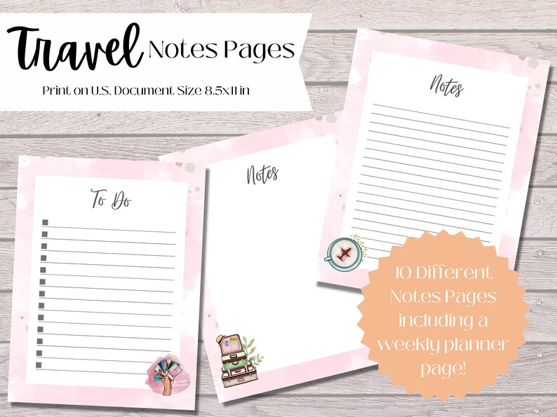 Printable Travel Inspired Notes Pages, Digital Notes, Printable Notepad ...