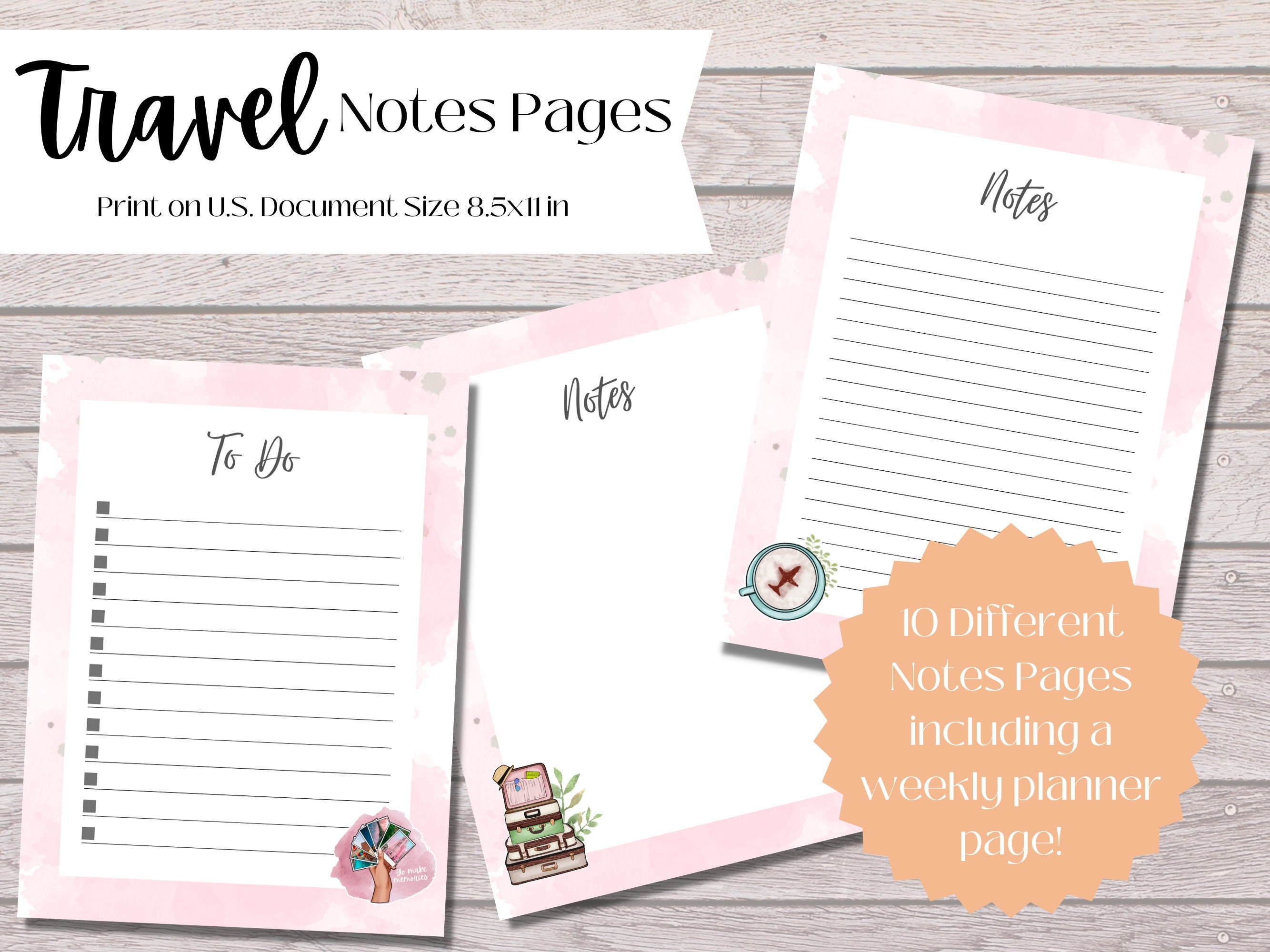 Printable Travel Inspired Notes Pages, Digital Notes, Printable Notepad ...