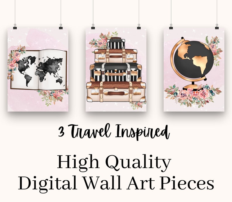 3 Piece Printable Travel Wall Art Set, Travel Wall Art, Wall Art ...