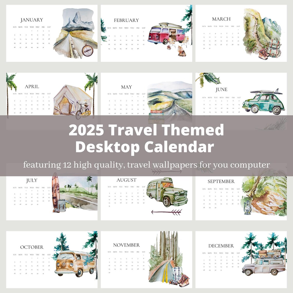 2025 Travel Themed Desktop Wallpaper, Digital Wallpaper, Desktop ...