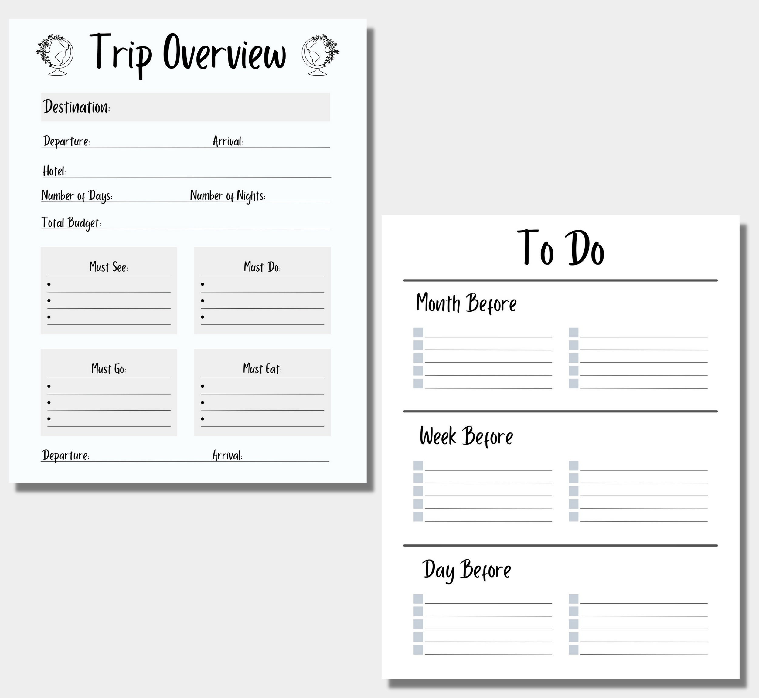 Printable Travel Planner, Simple Travel Planner, Minimalistic Travel ...