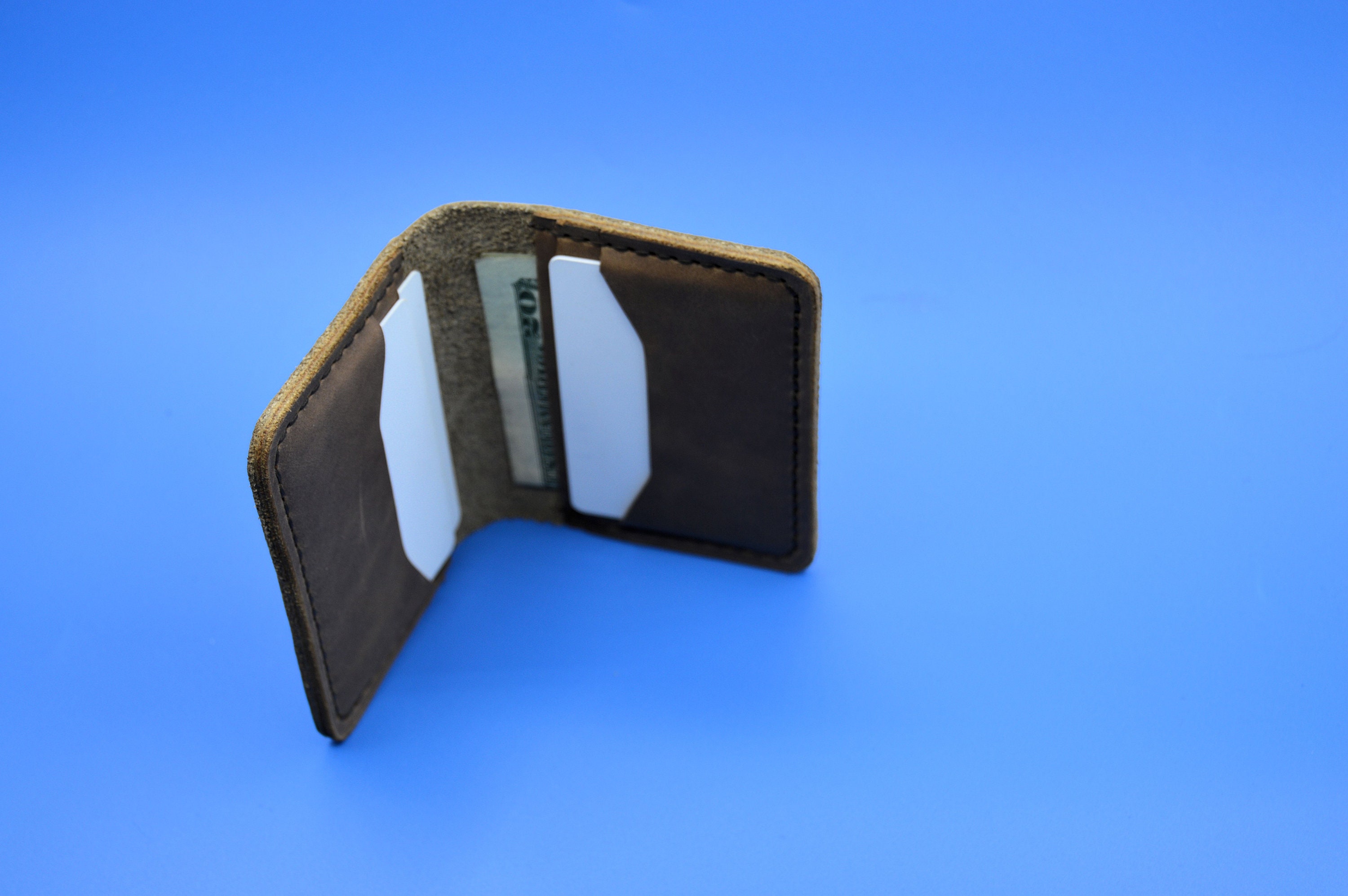 Bi-fold Mini Wallet Full Grain Genuine Leather 100% Handmade Minimalist ...