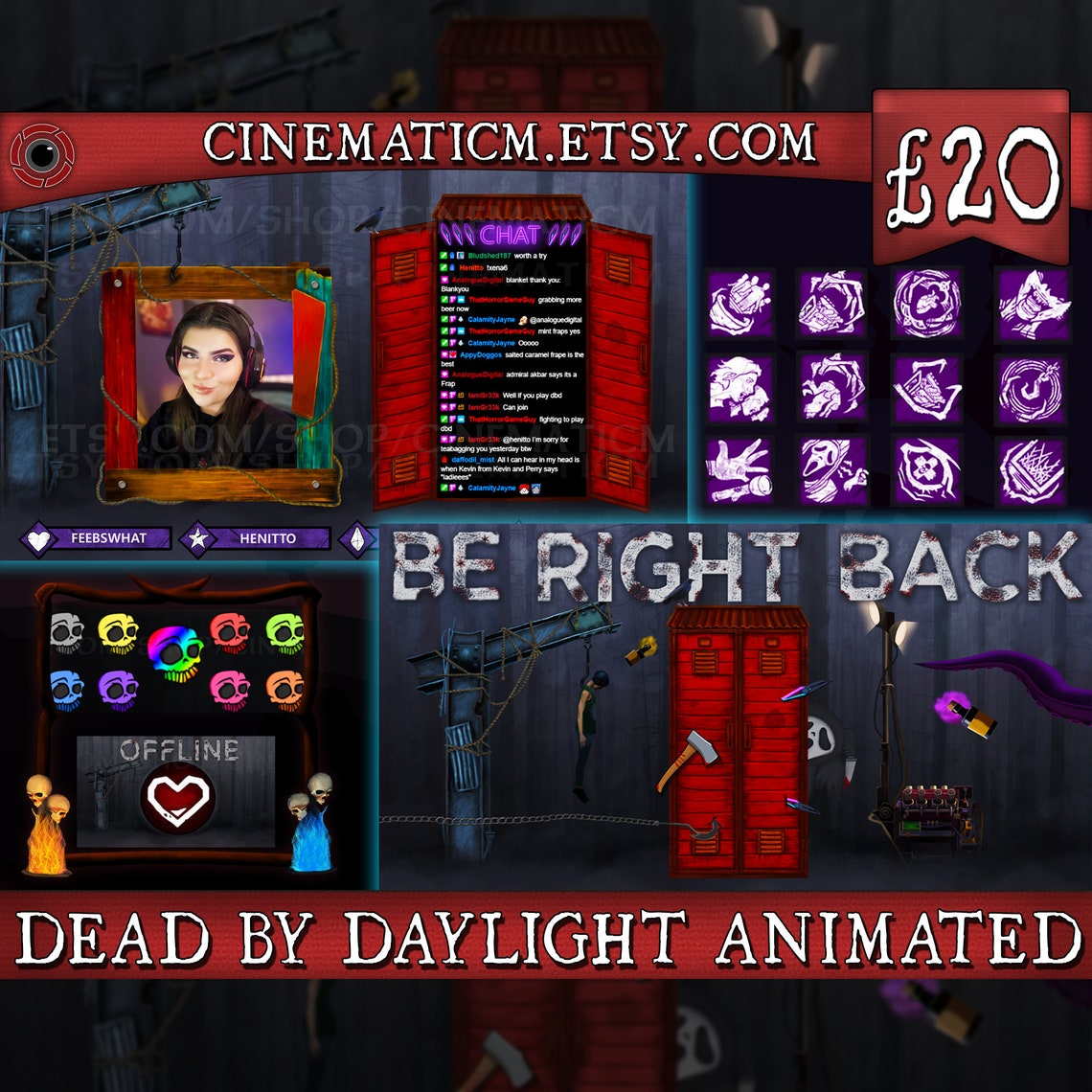 Dead by Daylight Overlay ANIMATED Twitch Stream Pack | Horror Twitch ...