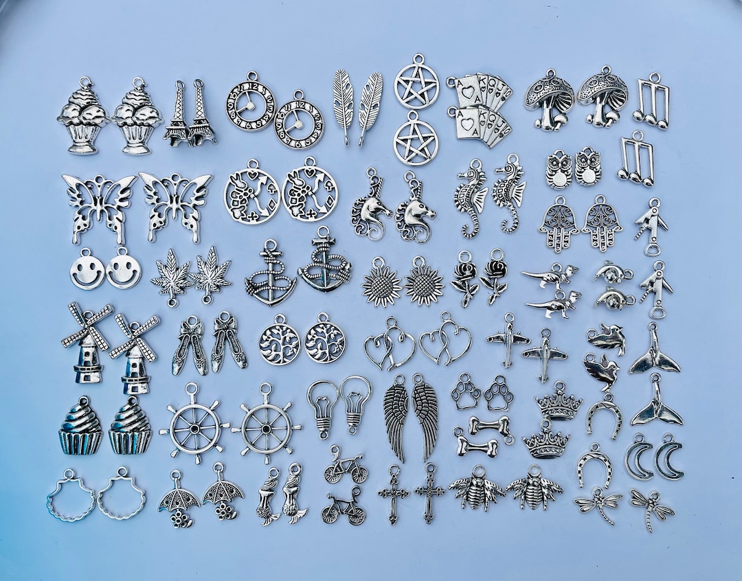 Bulk Silver Charm Pairs / Bulk Silver Charms / Set of 45 Paired Silver ...