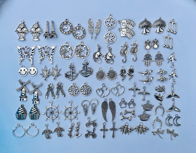 Bulk Silver Charm Pairs / Bulk Silver Charms / Set of 45 Paired Silver ...