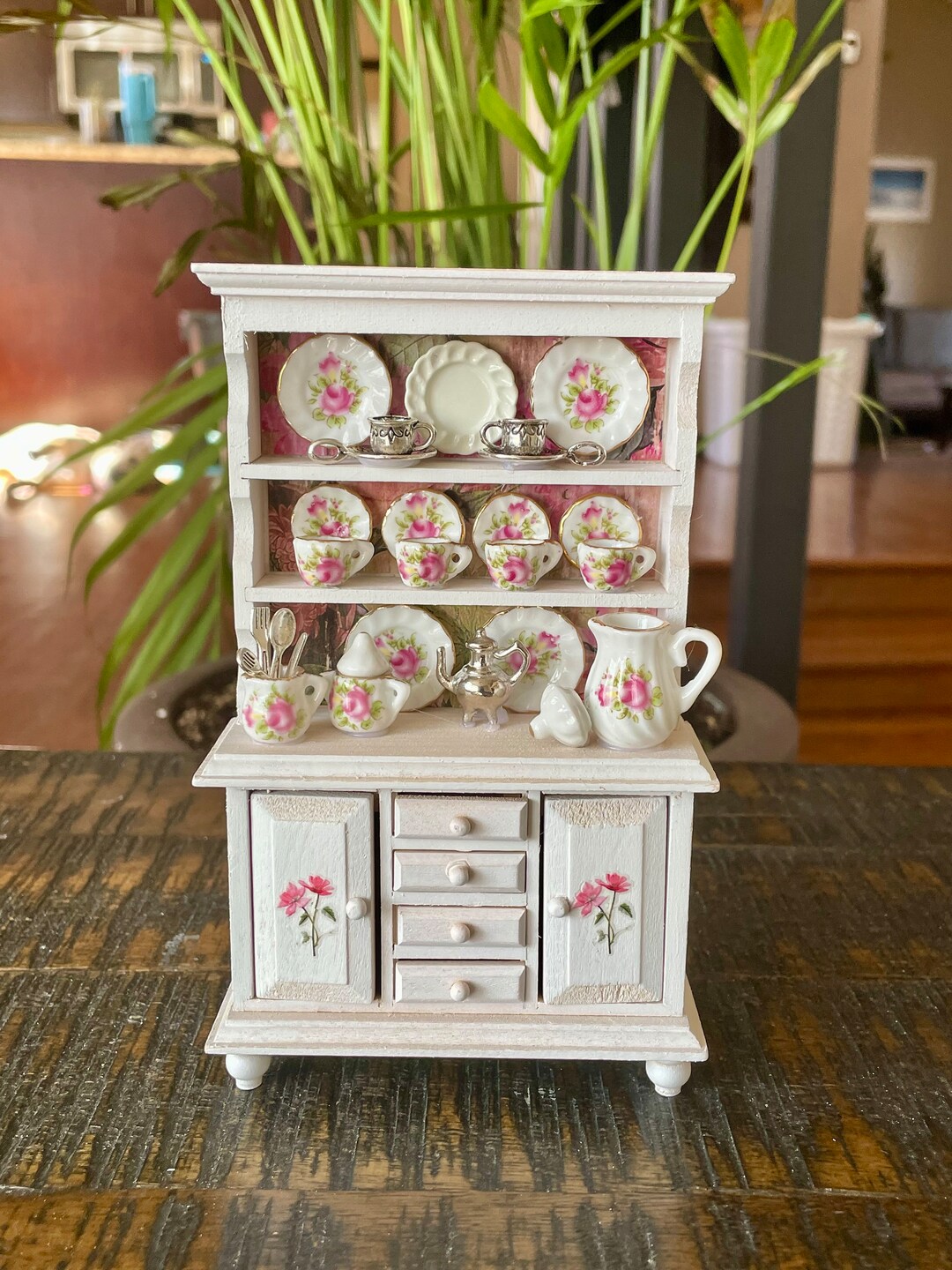 Miniature Doll House Hutch / 1:12 Dollhouse Hutch / Tea Hutch / Pink ...
