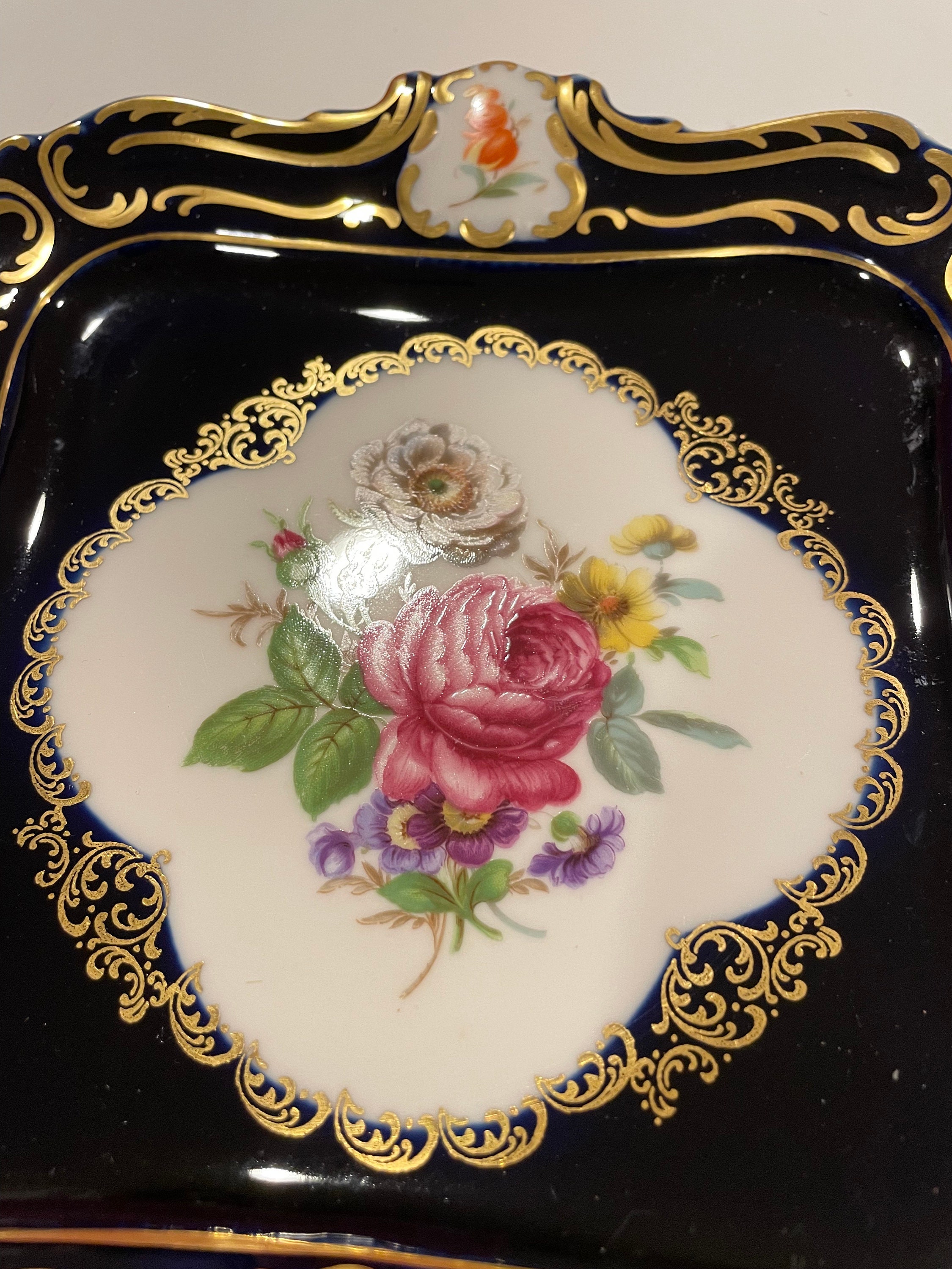 Vintage Bavarian Lindner German Dessert Plate Cobalt Blue Square ...