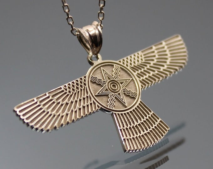 Sumerian Ancient Winged Solar Disk 925 Sterling Silver Necklace ...