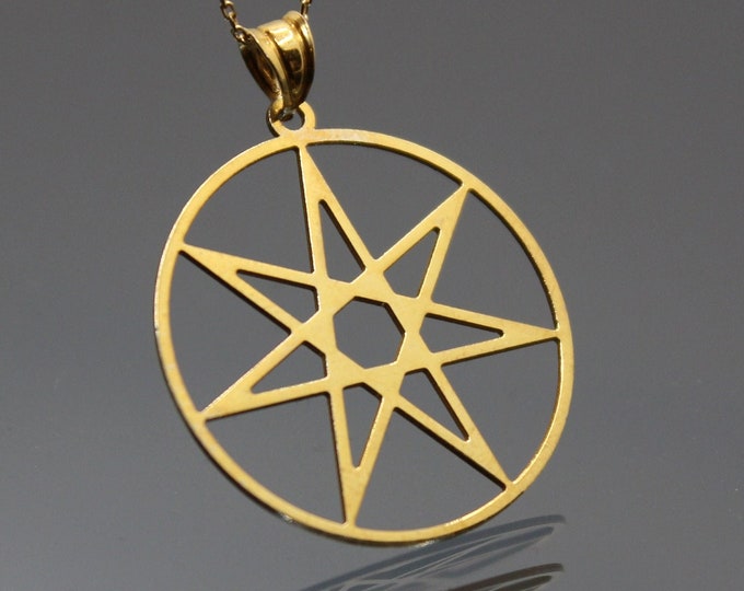 Septagram 14k 18k Real Gold Necklace Pendant Pagan Symbol Necklace 7 ...