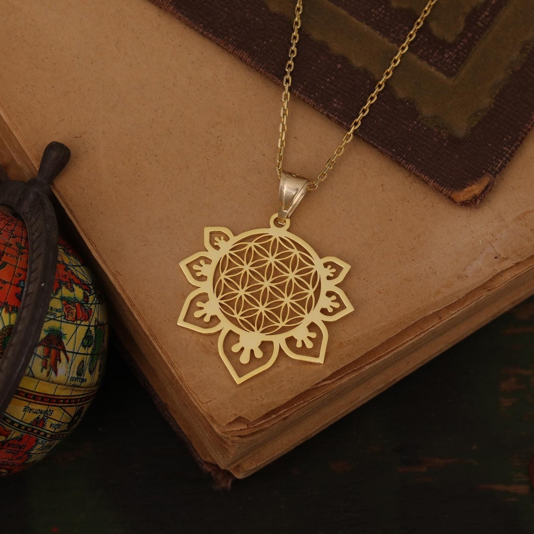 Flower of Life Lotus 18k 14k Real Solid Gold - Sun Flower of Life ...