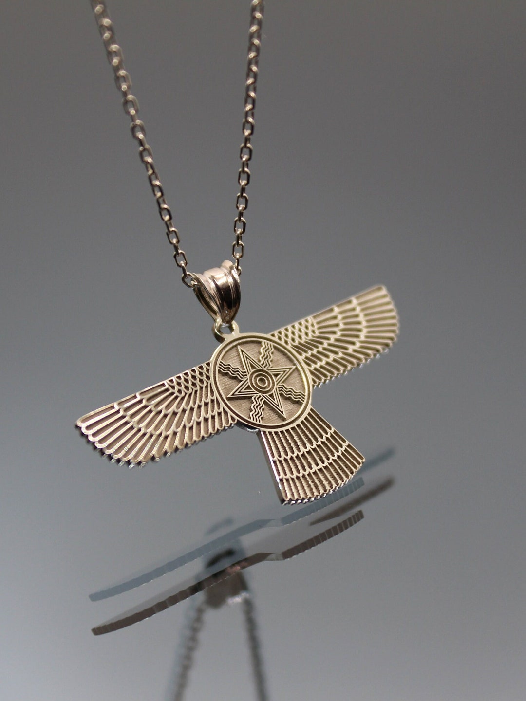 Sumerian Ancient Winged Solar Disk 925 Sterling Silver Necklace ...