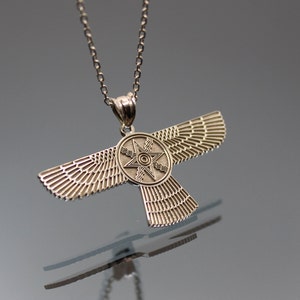 Sumerian Ancient Winged Solar Disk 925 Sterling Silver Necklace ...