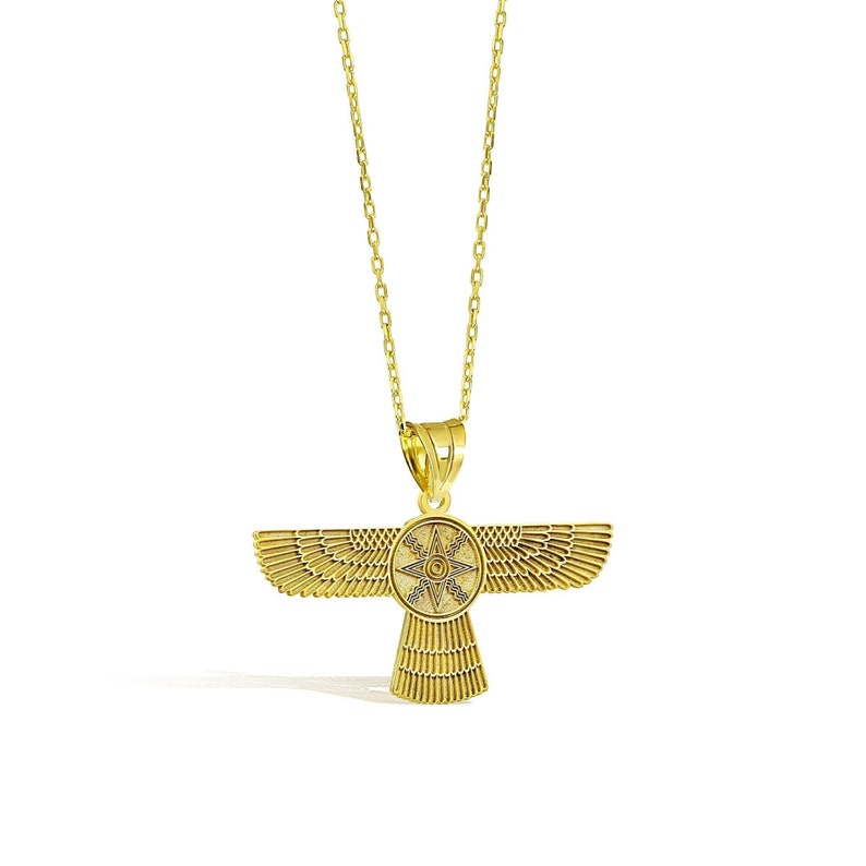 Sumerian Ancient Winged Solar Disk 14k 18k Solid Gold Necklace , Gold ...