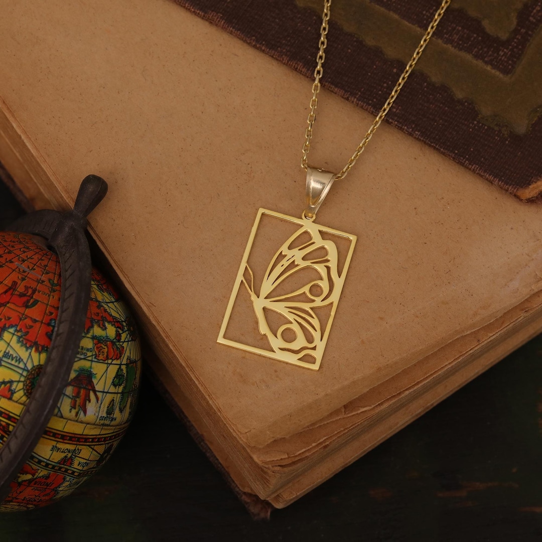 14K 18K Solid Gold Butterfly Necklace, Real Gold Butterfly Pendant ...