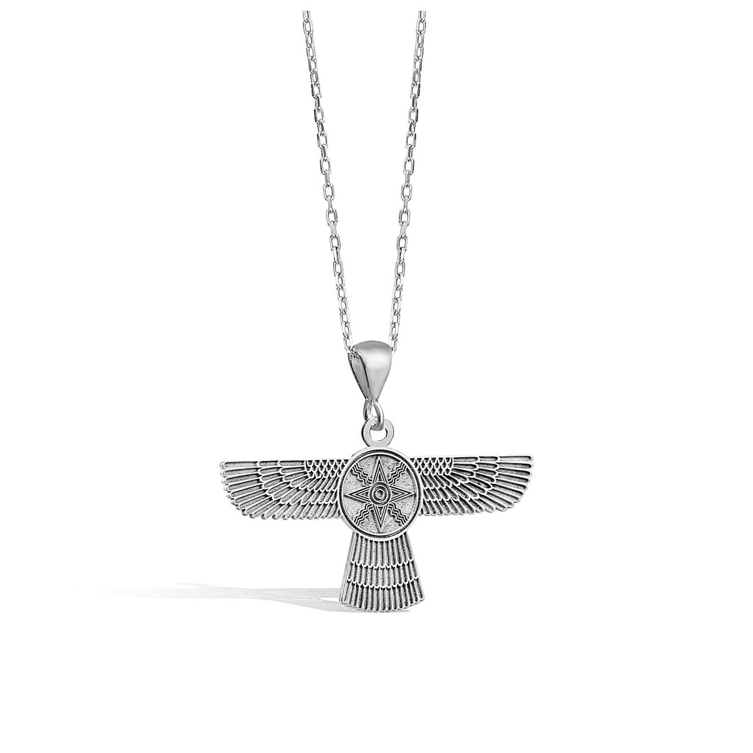 Sumerian Ancient Winged Solar Disk 925 Sterling Silver Necklace ...