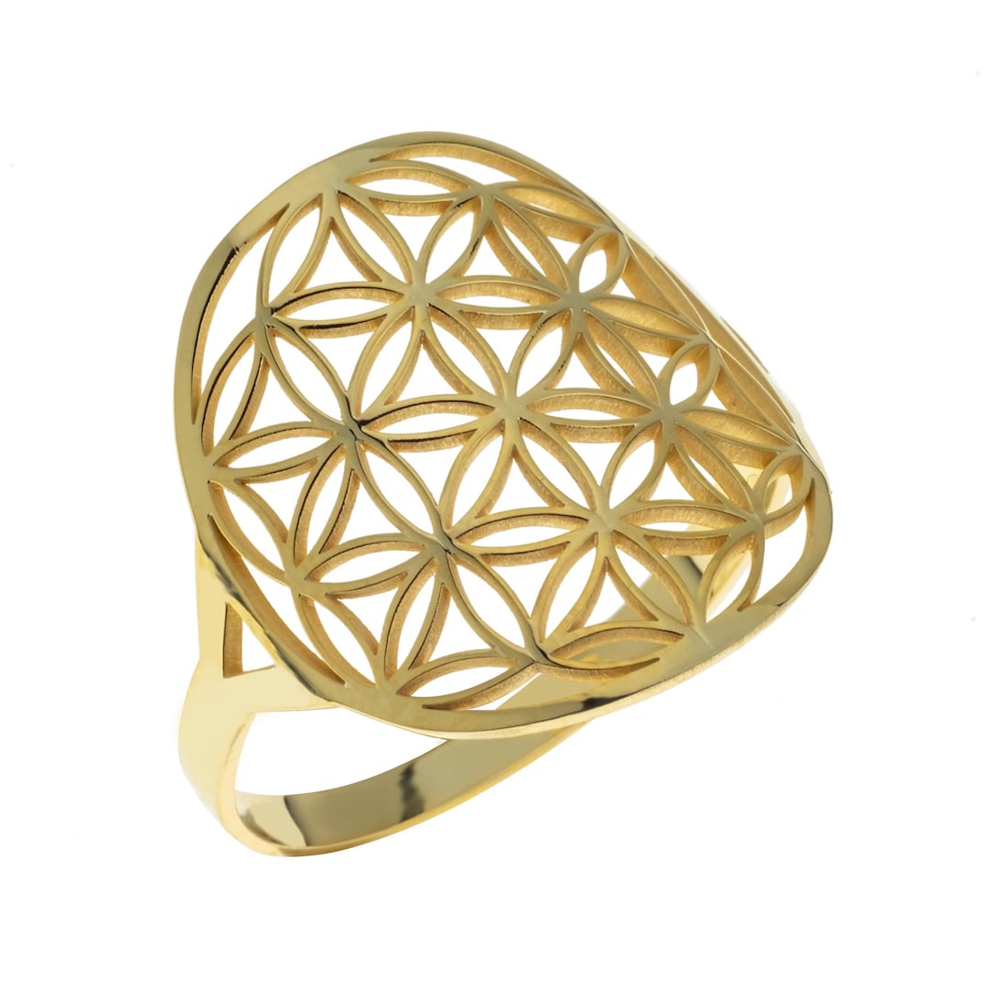 Flower of Life Ring 14k - 18k Solid Gold Sacred Geometry - Etsy