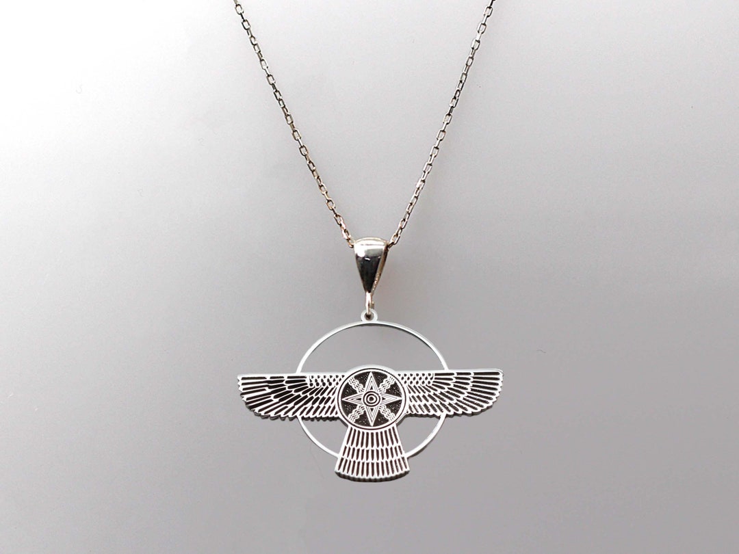 Sumerian Disk Design Ancient Winged 925 Sterling Silver Necklace ...