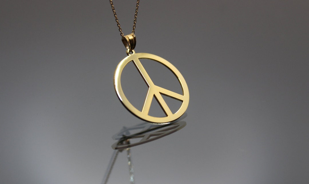 Peace Symbol 14k 18k Real Gold Necklace World Peace Charm Peace Jewelry ...