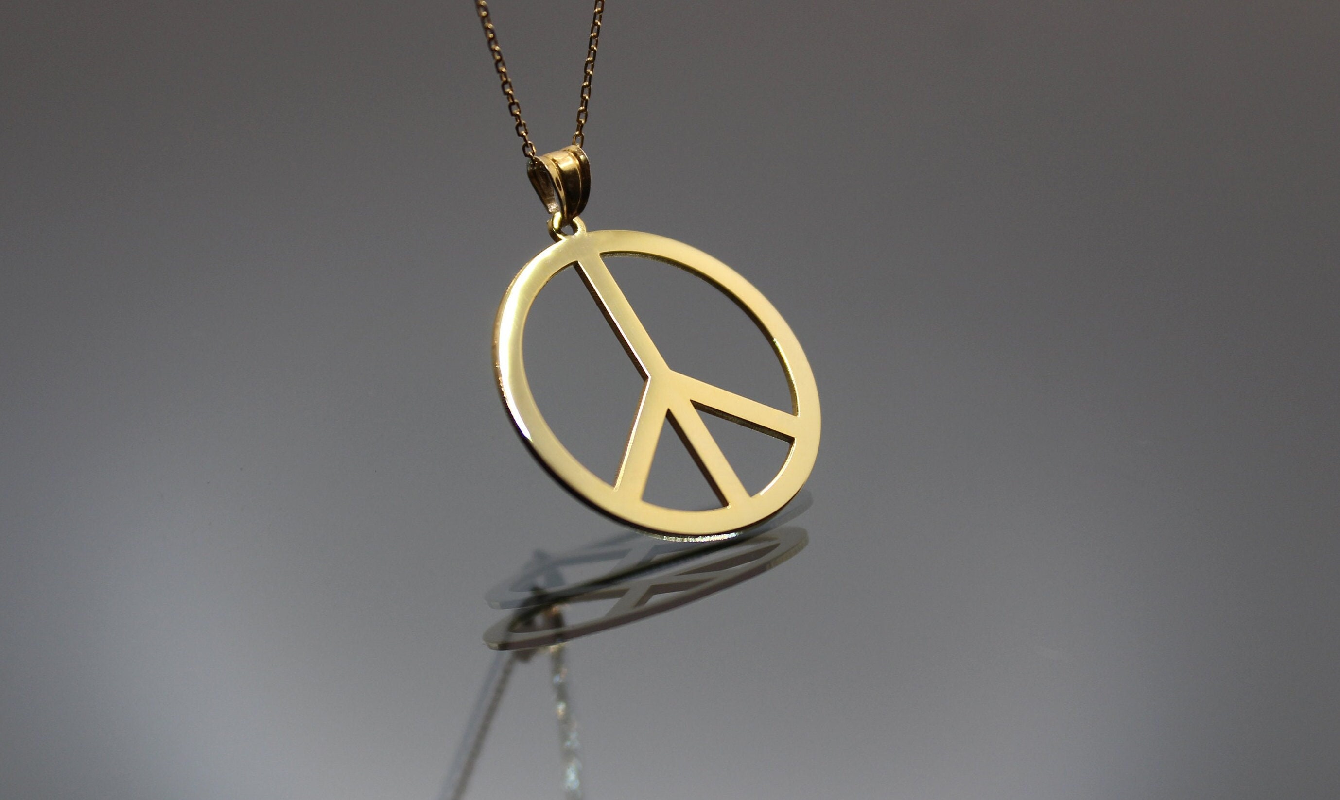 Peace Symbol 14k 18k Real Gold Necklace World Peace Charm - Etsy