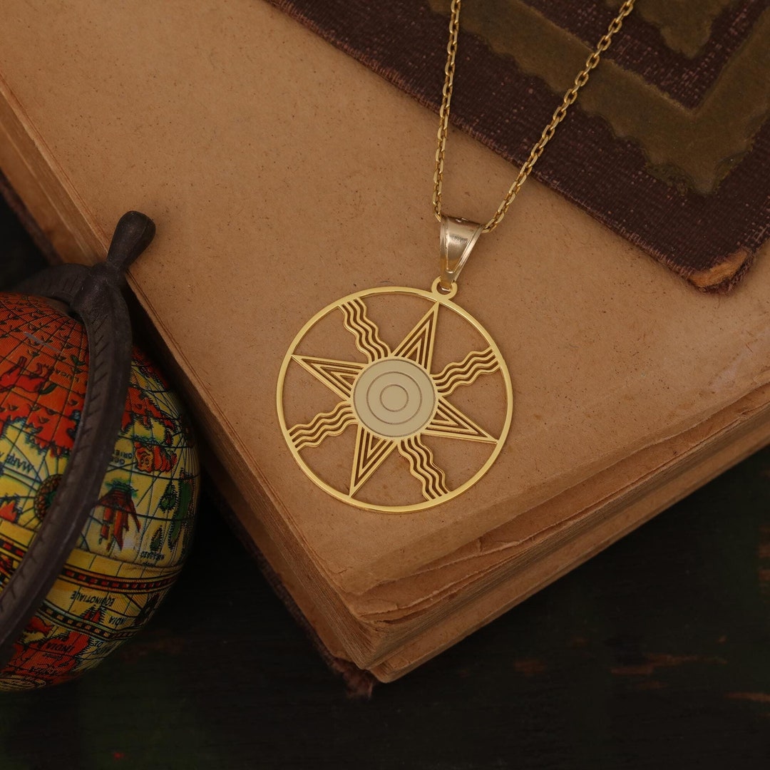 Sumerian Sun Star 14k 18k Real Gold Pendant , Mythology Necklace ...
