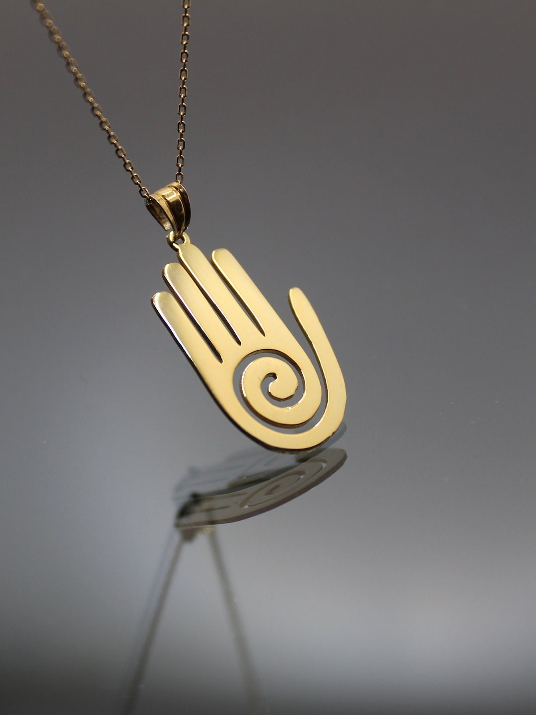 Healing Hand 14k 18k Real Gold Necklace Healing Hand Symbol Pendant ...