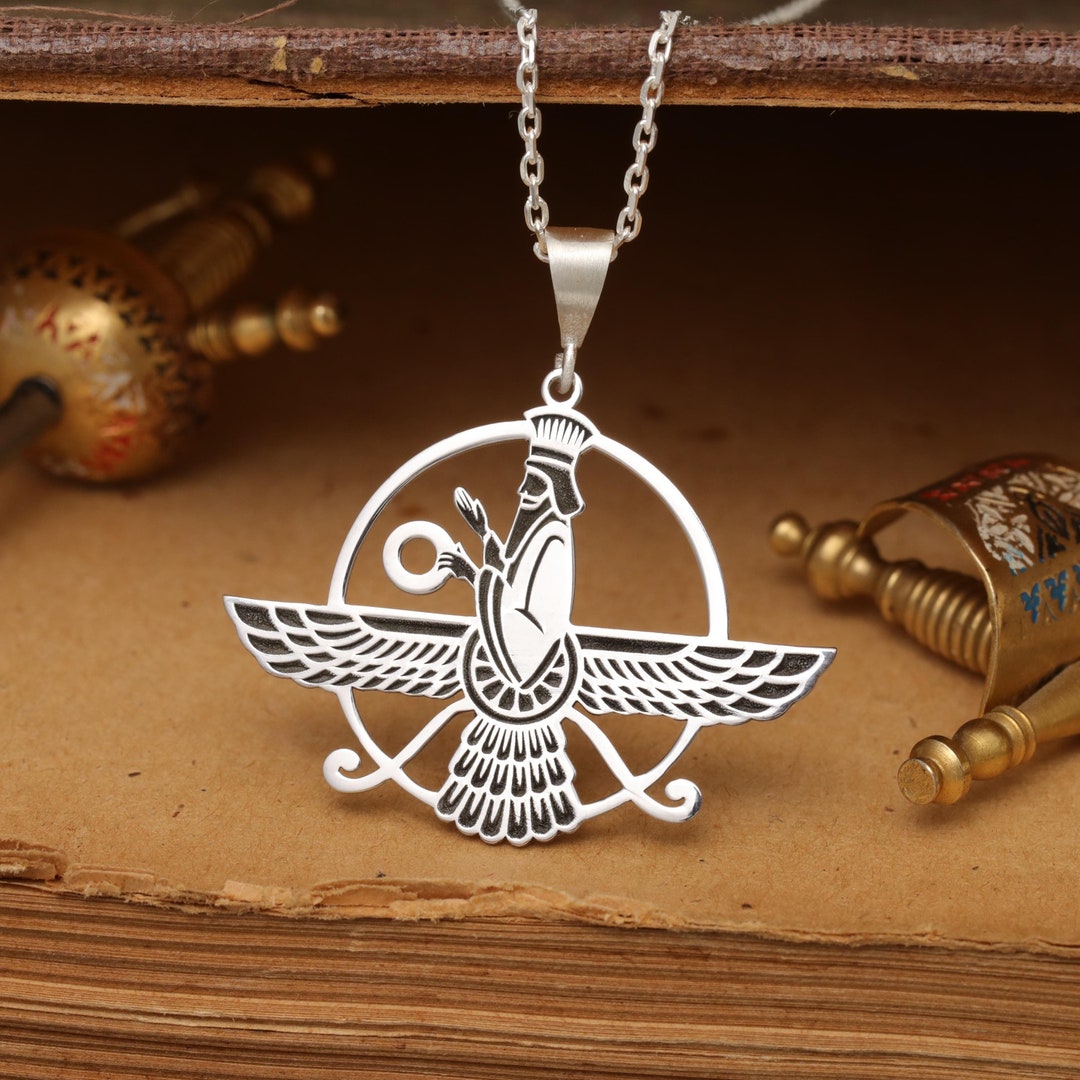 Faravahar Ahura Mazda 925 Necklace - Gold Zoroastrian Pendant ...