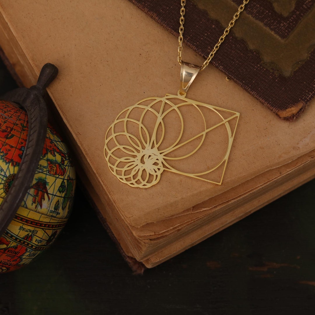 Fibonacci 14k 18k Real Gold Necklace Pendant - Geometric Jewelry ...