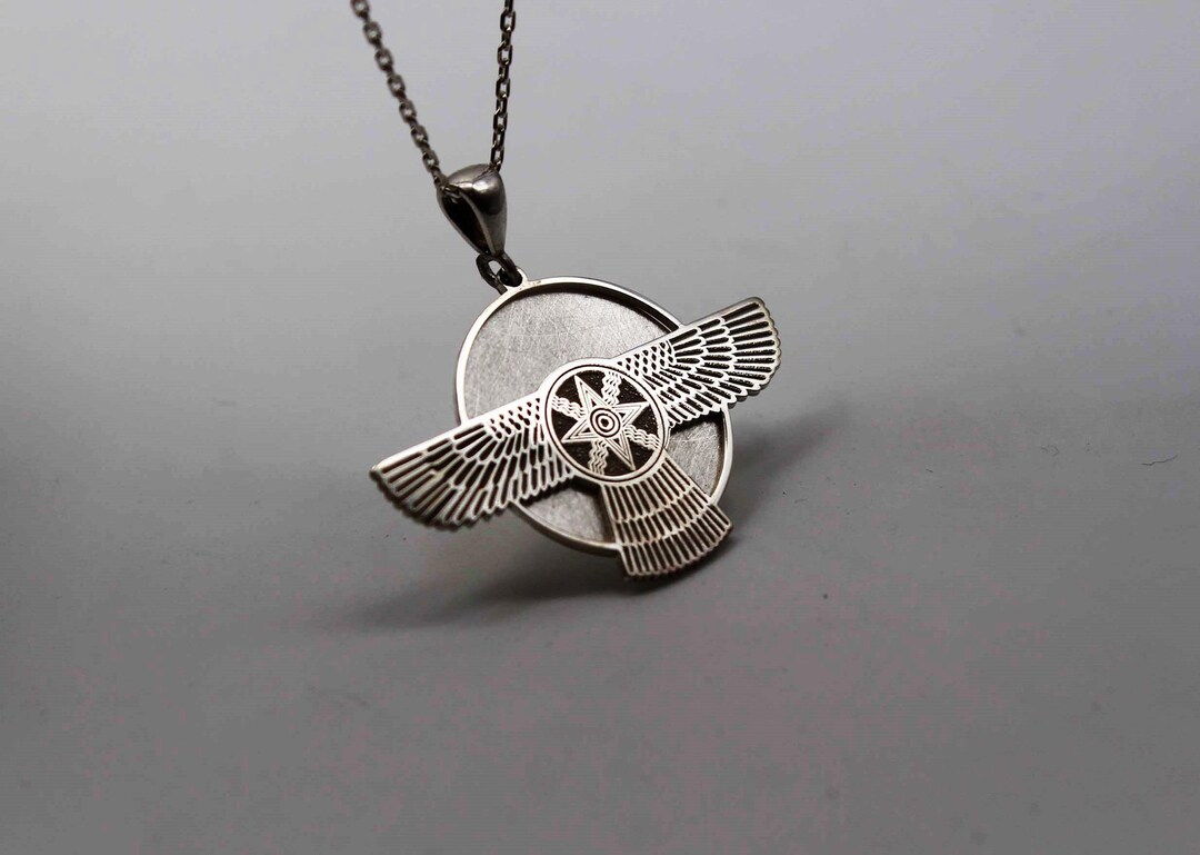 Sumerian Ancient Winged Solar Disk With Matte Plate 925 Sterling Silver ...