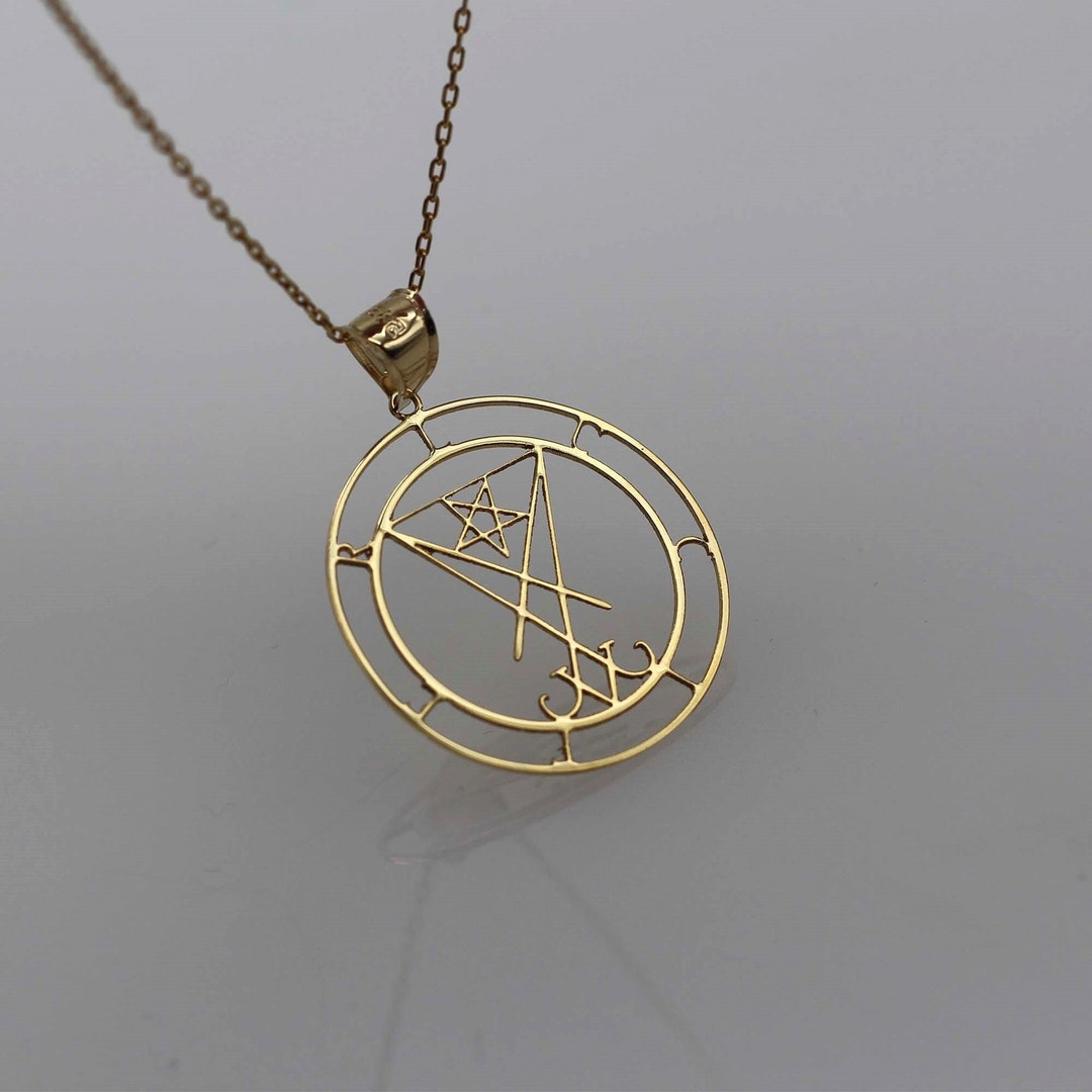 Sigil of Lucifer Round 14k 18k Real Gold Necklace Pendant Luciferianism ...