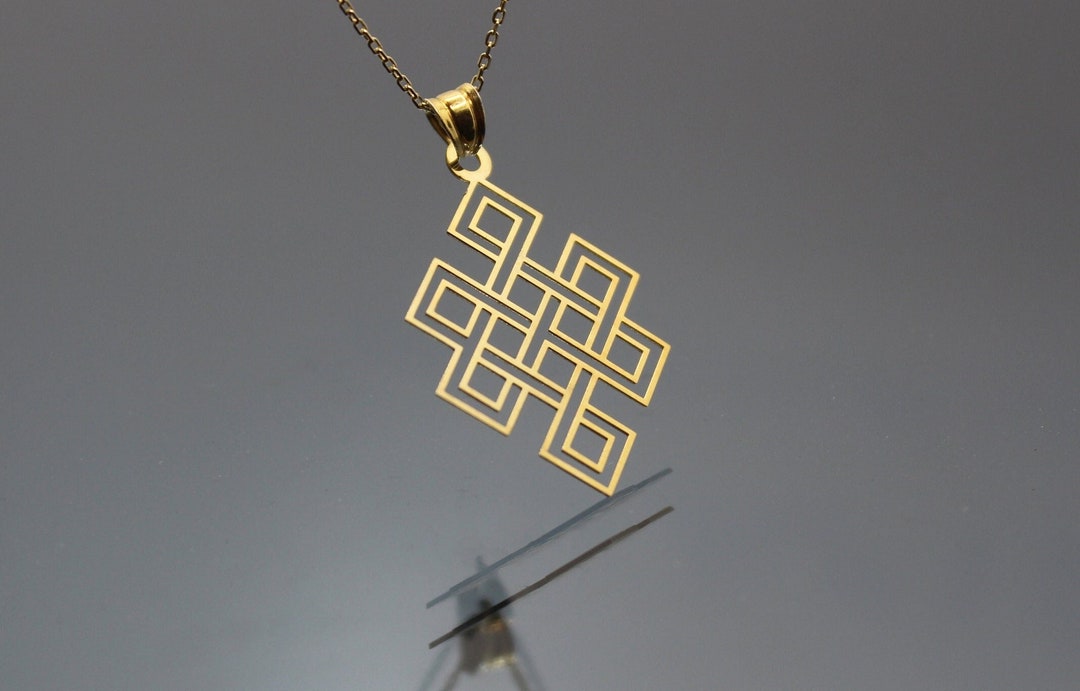 Endless Knot 14k 18k Solid Gold Necklace Endless Knot Symbol Sacred ...