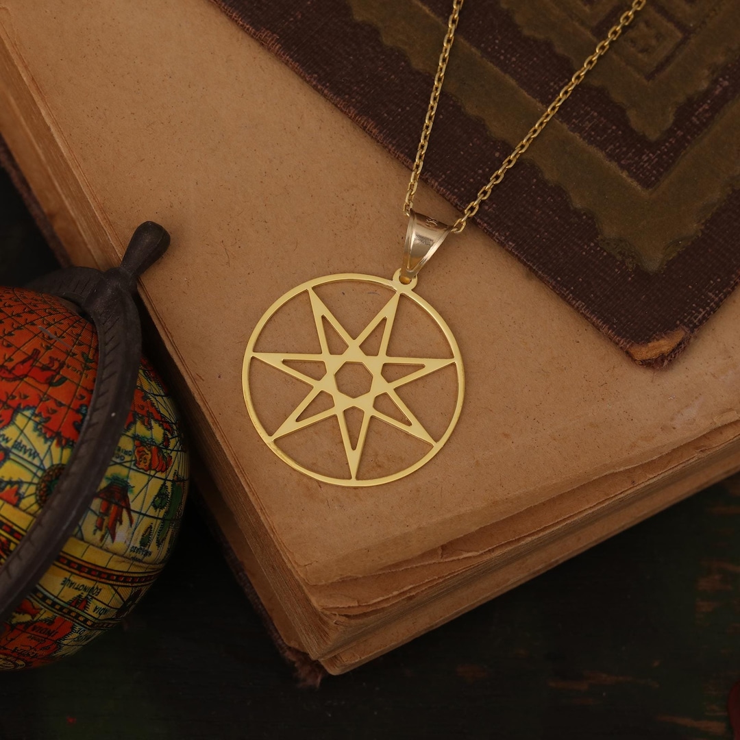 Septagram 14k 18k Real Gold Necklace Pendant - Pagan Symbol Necklace ...
