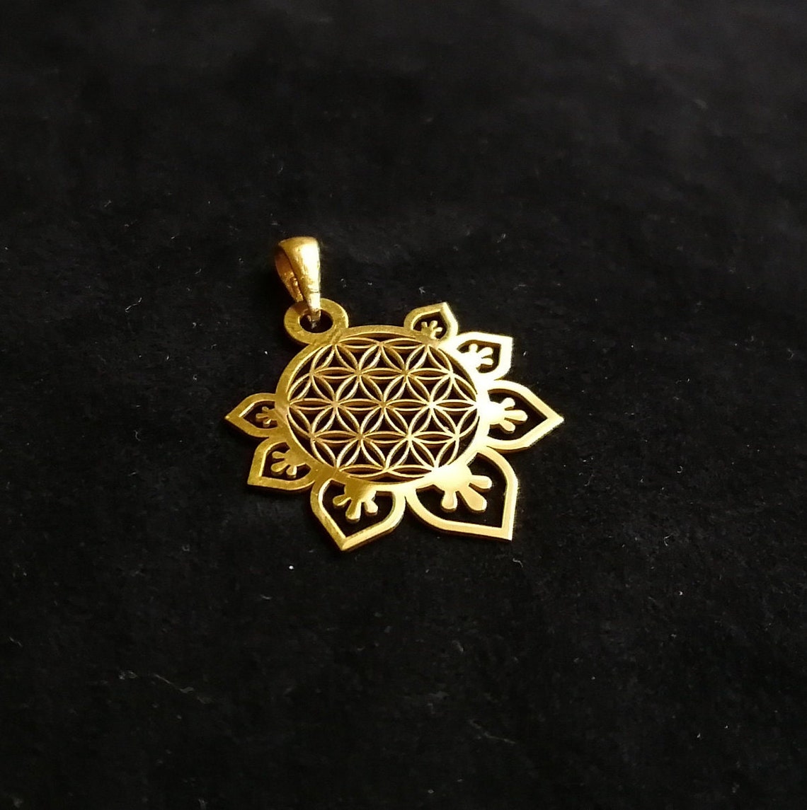 Flower of Life Lotus 18k 14k Real Solid Gold Sun Flower of - Etsy
